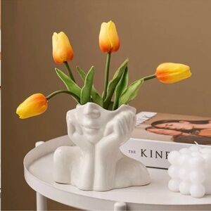 boutiquee | Other | Newboho White Ceramic Female Face Abstract Flower ...